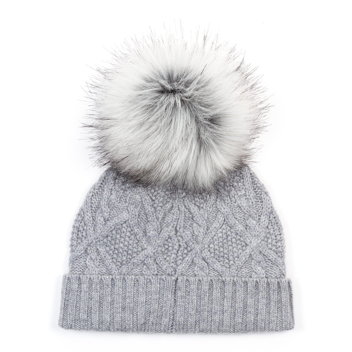 Gray cashmere hat with pompom – Bel cashmere